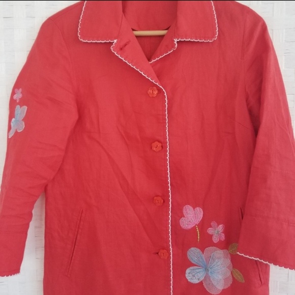 Jackets & Coats | Red Ramie Flower Jacket | Poshmark